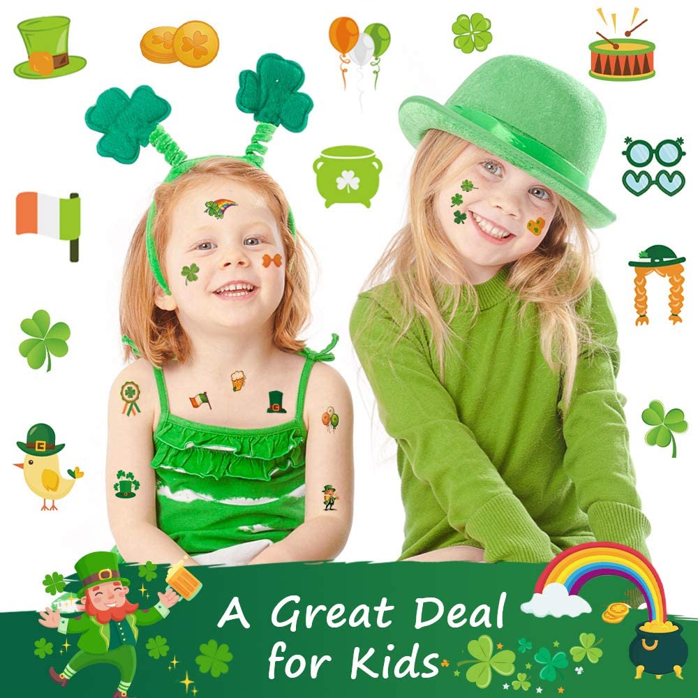 St Patricks Day Tattoos,16 Unique Sheets, 140 Pcs St Patricks Day Stickers, St. patrick's Day Temporary Tattoos Shamrock, Amazing Irish St Patricks Day Decorations Party Favors, A HIT for Your event!