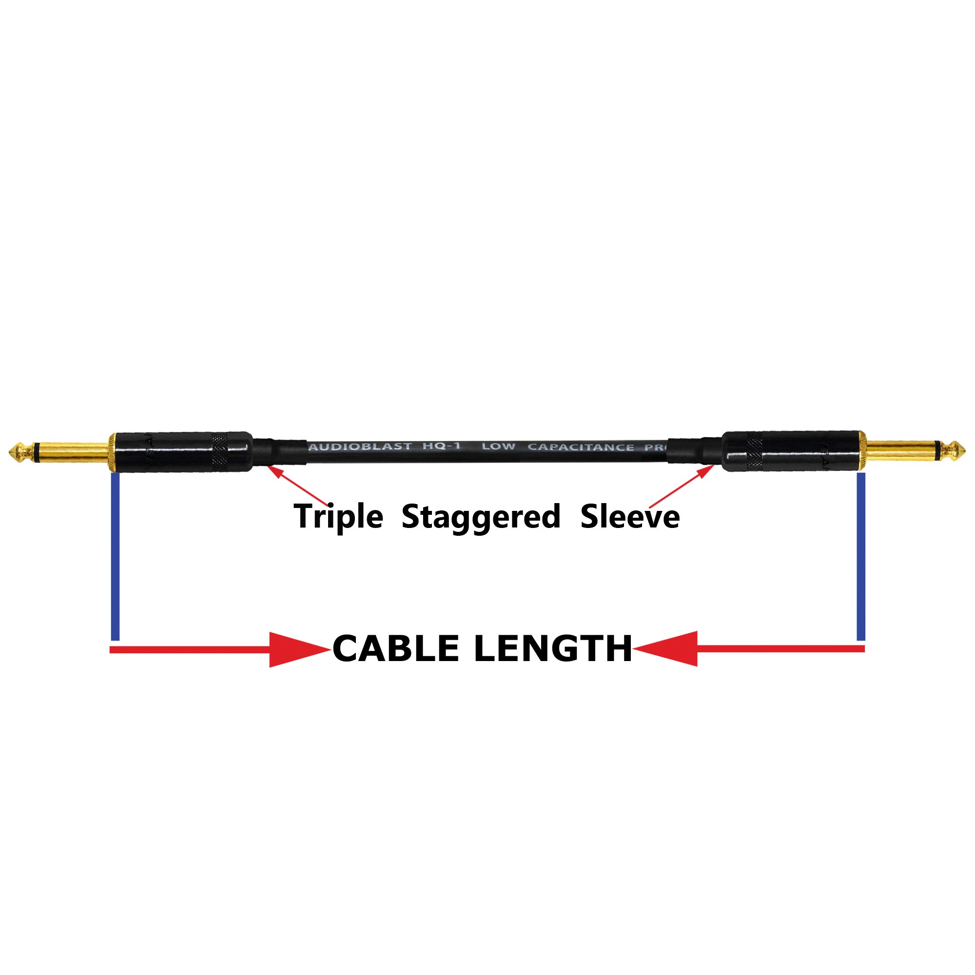 Audioblast - 2 Units - 25 Foot - HQ-1 - Braid(Black) Flexible - Dual Shielded (100%) - Guitar Instrument Effects Pedal Patch Cable w/Neutrik-Rean NYS224BG Gold ¼ inch (6.35mm) TS Plugs & Triple Boots
