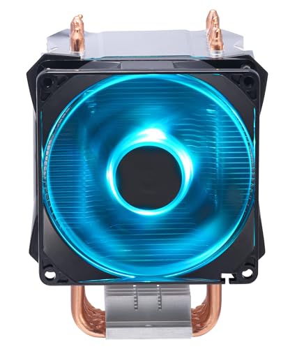 Amazon Basics Computer Cooling Fan with Cooler Master Technology, CPU Air Cooler, 4 Heat Pipes, RGB LED PWM, 4.02 X 3.28 X 4.96 Inch, Aluminum Fins