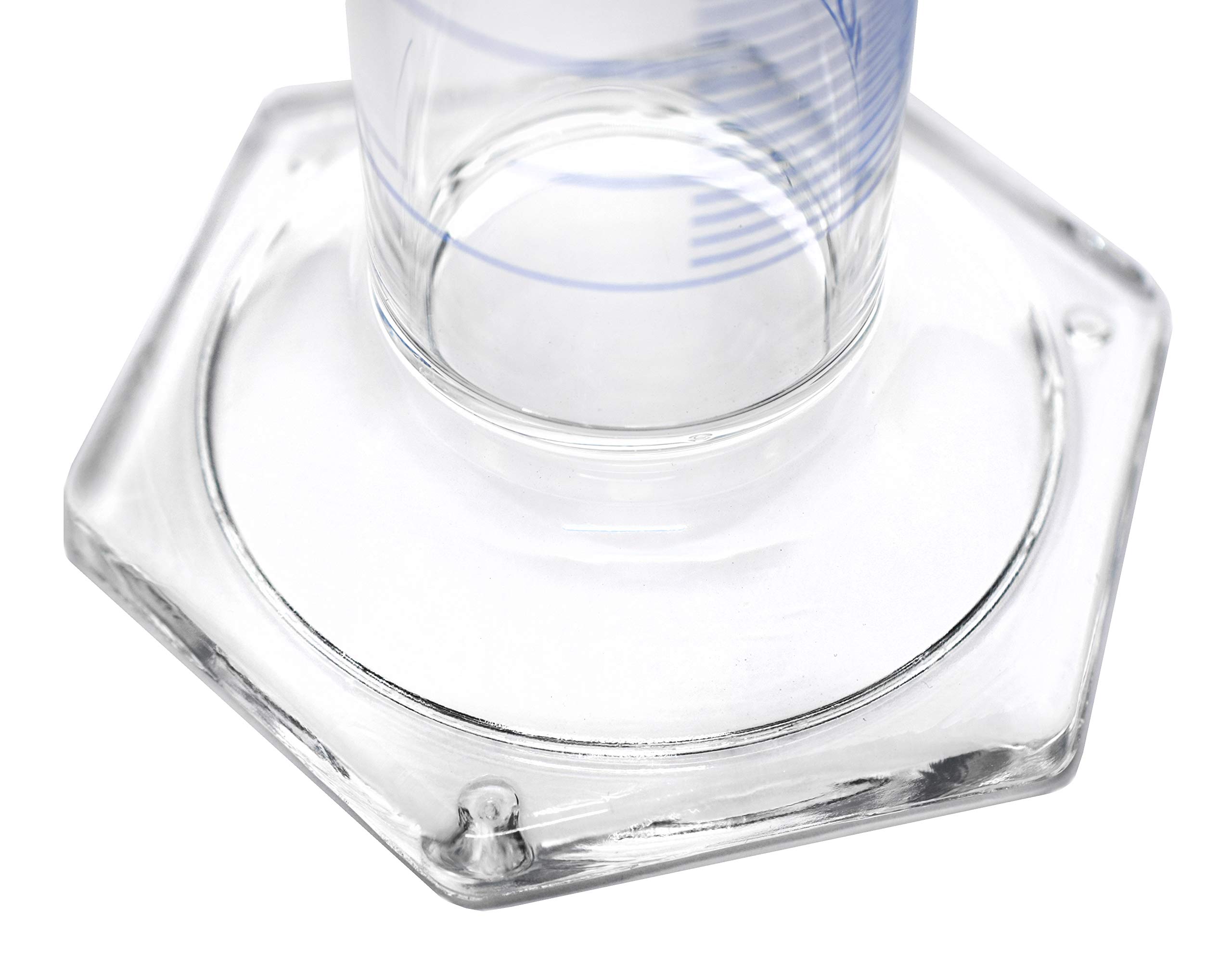 EISCO Graduated Cylinder, 250mL - ASTM, Class B Tolerance ±2.00mL Protective Collar, Hexagonal Base Blue Graduations Borosilicate 3.3 Glass- Eisco Labs