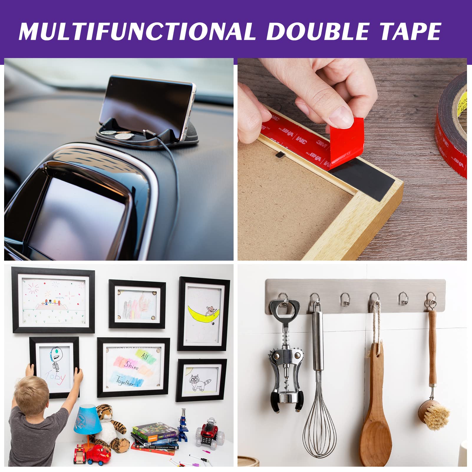 EMITEVER Double Sided Tape, Heavy Duty Mounting Tape, 15Ft x 0.6In Two Sided Acrylic Foam Tape, 2 Sided Strong Adhesive Tape, Waterproof Two Way Tape for Automotive, Car, Home Decor, Office Decor