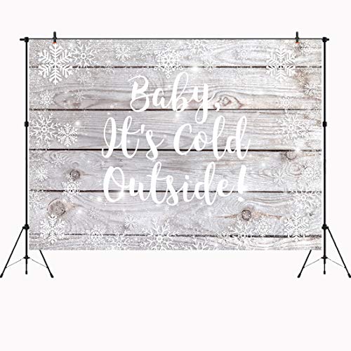 Aperturee 7x5ft Baby It's Cold Outside Winter Backdrop Snowflake Wonderland Birthday Party Festival Rustic Wood Wooden White Snowfall Background Christmas Xmas Baby Shower Home Decor Banner