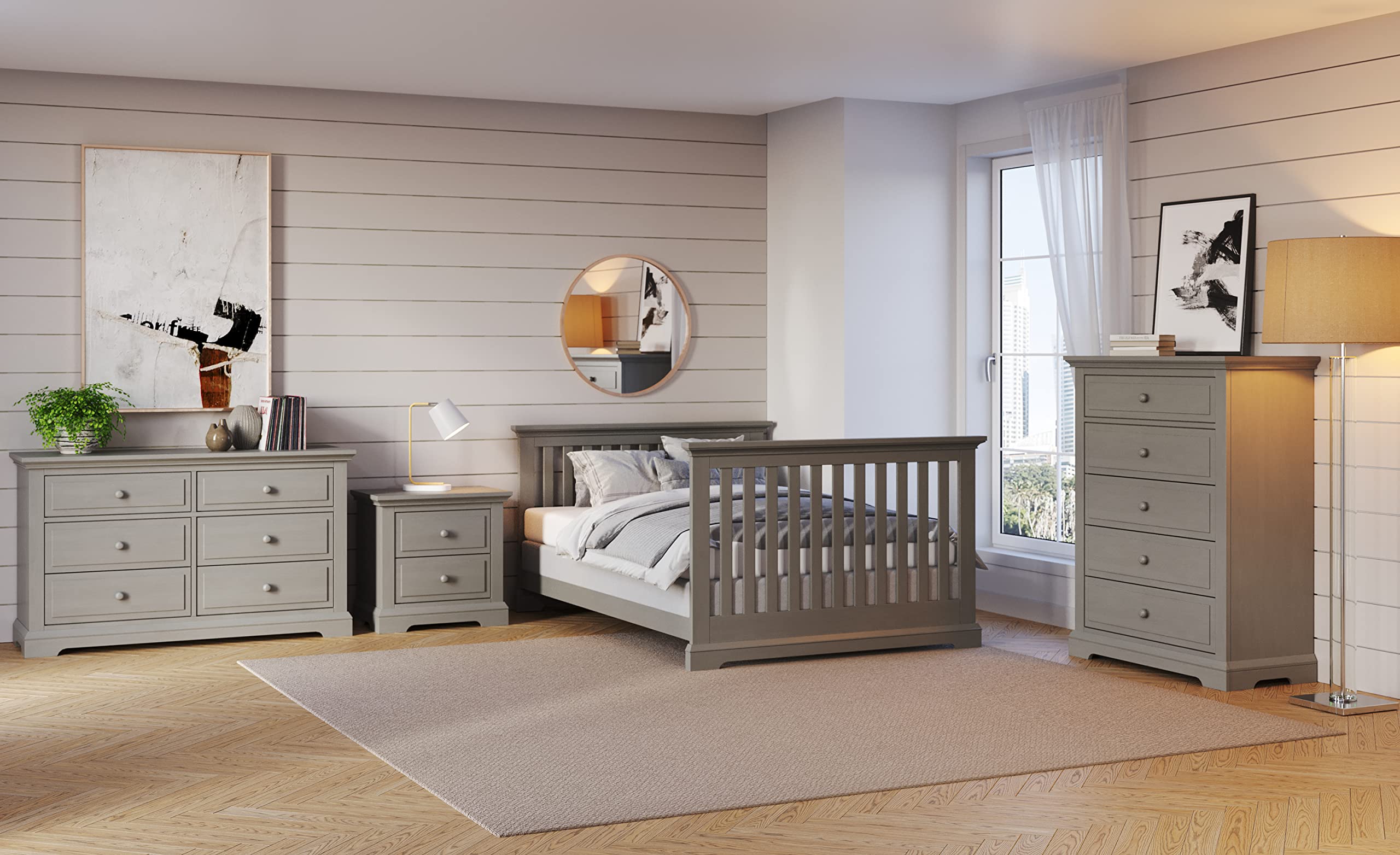 Child Craft Jordyn Select 6 Drawer Double Dresser, Classic Style with Wood Knobs (Lunar Gray)