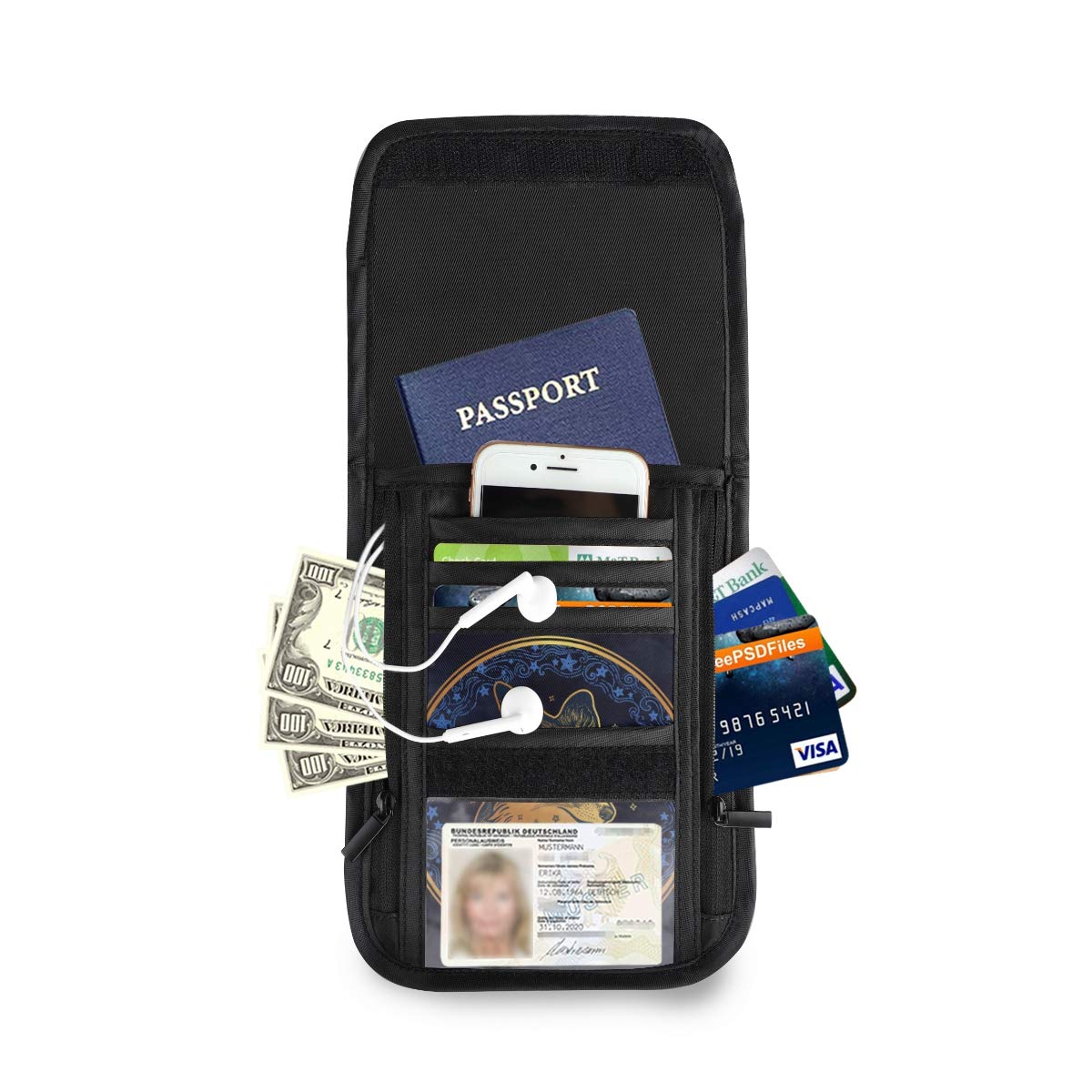 ALAZA Fox Portrait Boho Moon Star Small Crossbody Wallet Purse Cell Phone Bag Rfid Passport Holder with Credit Card Slots