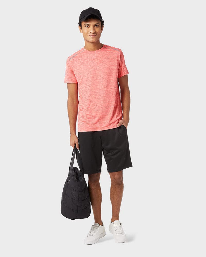 32 DEGREEES Men’s Ultra-Sonic Active T-Shirt | Slim Fit | Breathable | Moisture Wicking | Anti-Odor | Reflective, Coralicious Space Dye, Small