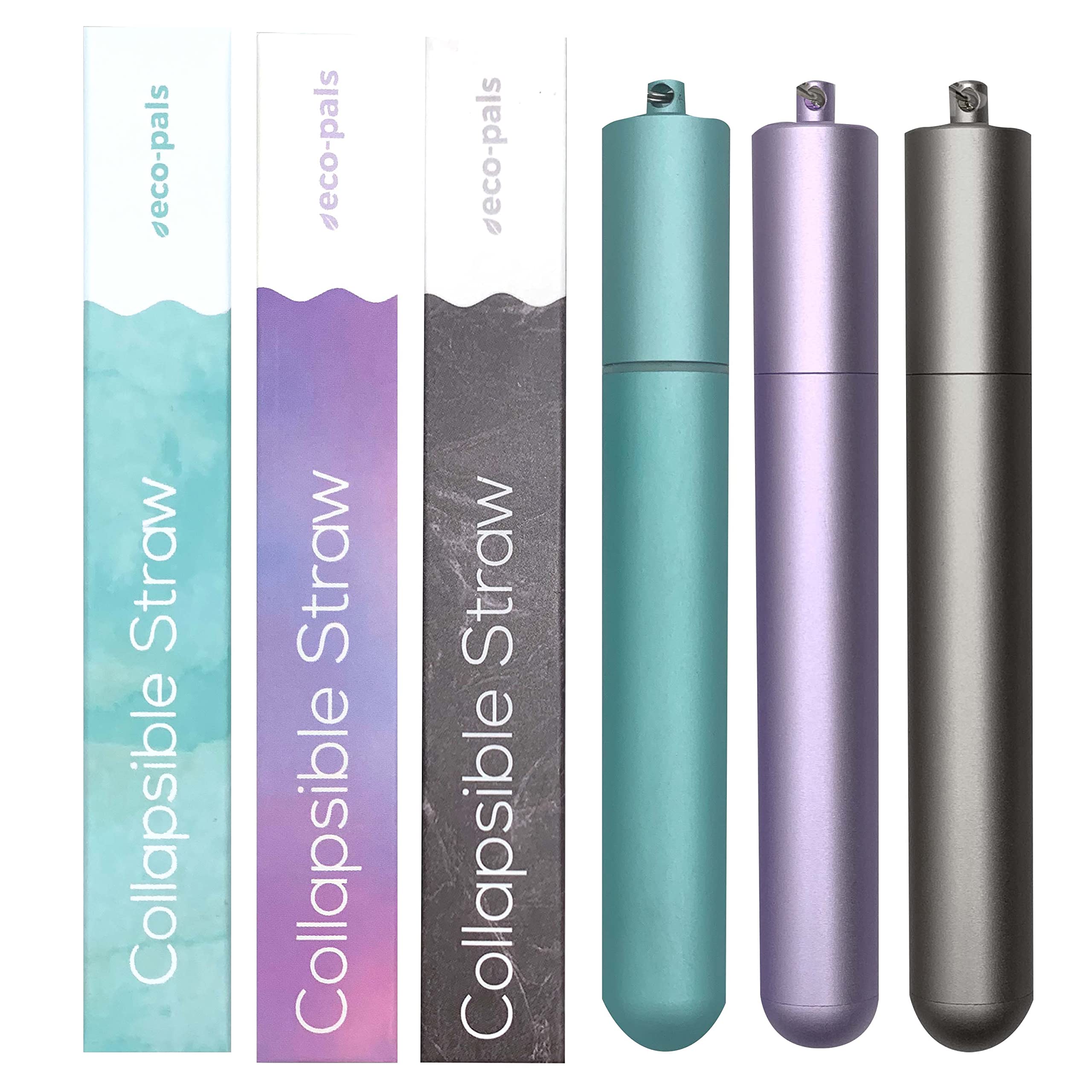 3PACK Eco-Pals | Straws Drinking Reusable Folding Straw | Stainless Steel Straw | Dishwasher Safe (Charcoal + Seafoam +Unicorn)