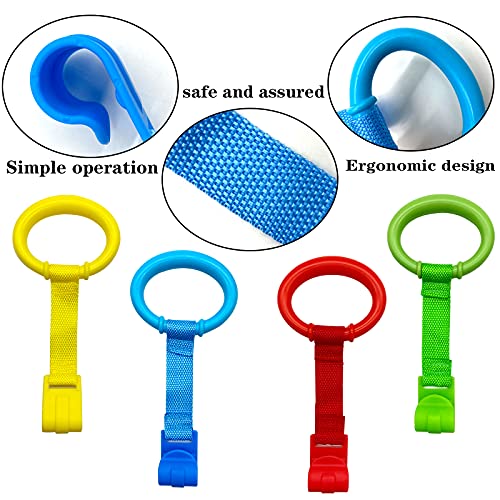 codree 8PCS 4 Colors Baby Playpen Pull up Rings-Baby Crib Pull up Rings-Baby Walking Exercises Assistant Rings-Baby Bed Stand Up Rings Baby Cot Hanging Rings for Infant Baby Toddler