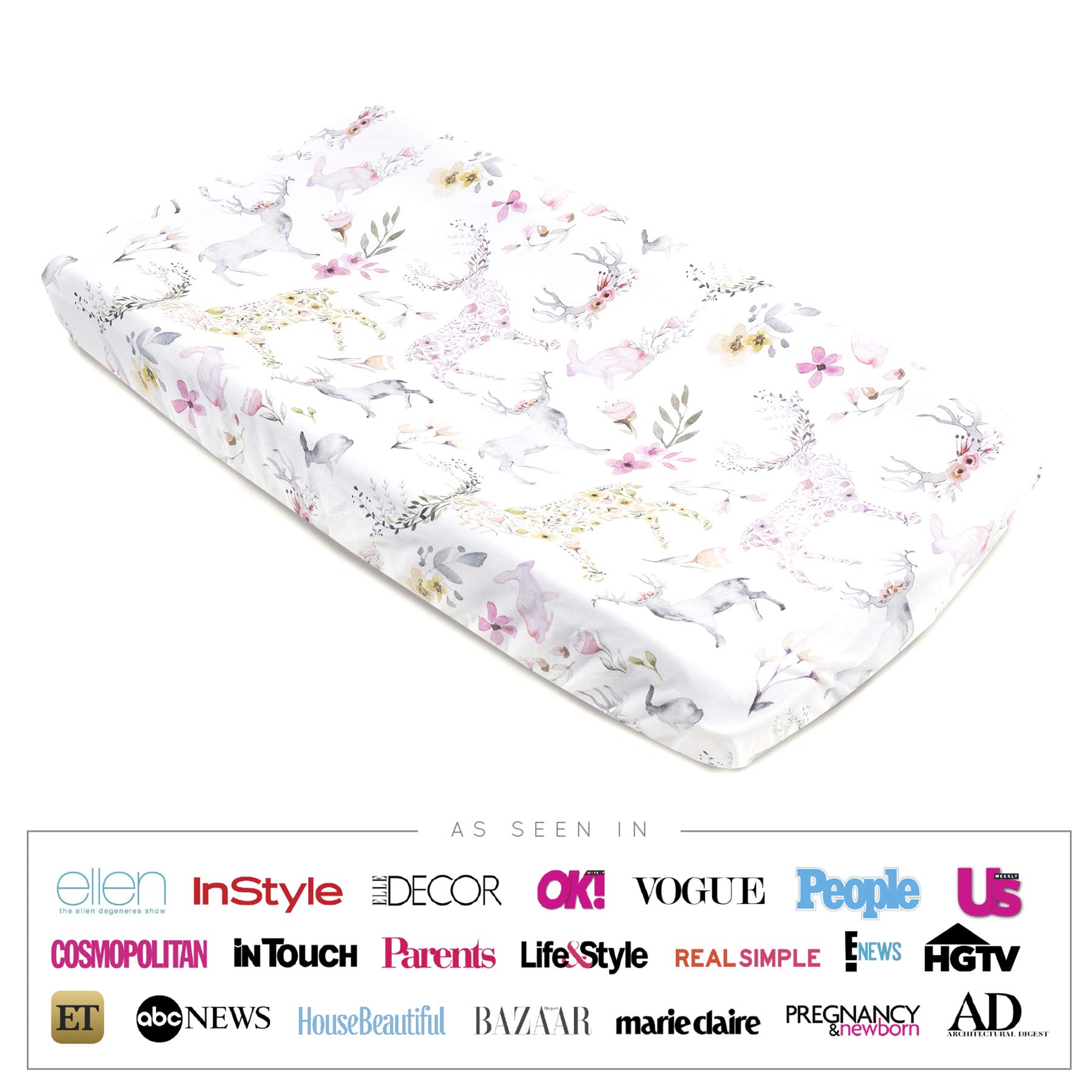 Oilo Changing Pad Cover, Breathable 100% Turkish Cotton Fitted Jersey, 300 Thread Count, Machine Washable, Fits Standard Changing Pads (32" x 16"), Girl, Boy, & Neutral Nursery Design, Fawn