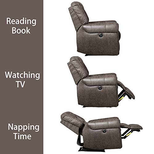 ANJ Electric Recliner Chair W/Breathable Bonded Leather, Classic Single Sofa Home Theater Recliner Seating W/USB Port (Smoky Gray)