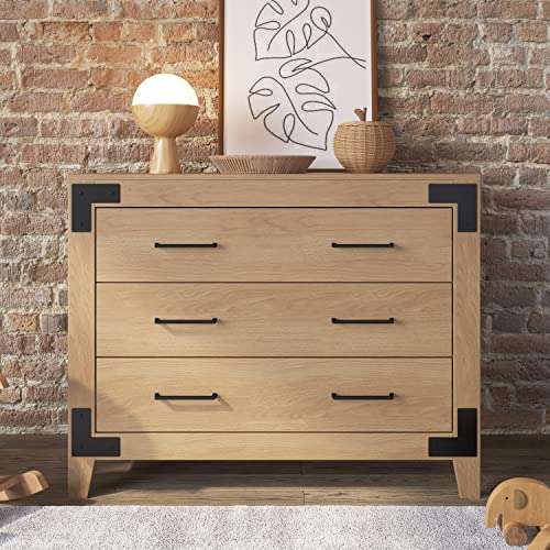 Child Craft Lucas 3 Drawer Wood Dresser, Anti-Tip Kit, Extra-Large Storage for Baby Nursery, Kid’s Room (Nutmeg)