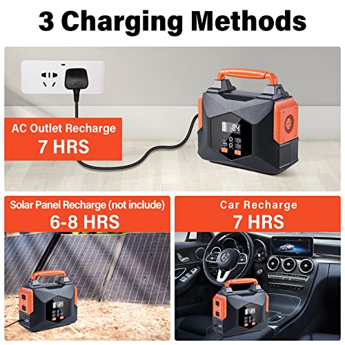 BailiBatt Portable Power Station 150W, 146Wh Camping Solar Generator, Lithium Battery Bank Power Supply with 2 110V/150W (Peak 300W) AC/2 DC/2 USB/ 1 QC 3.0/1 USB-C for CPAP Home Camping Emergency, Orange