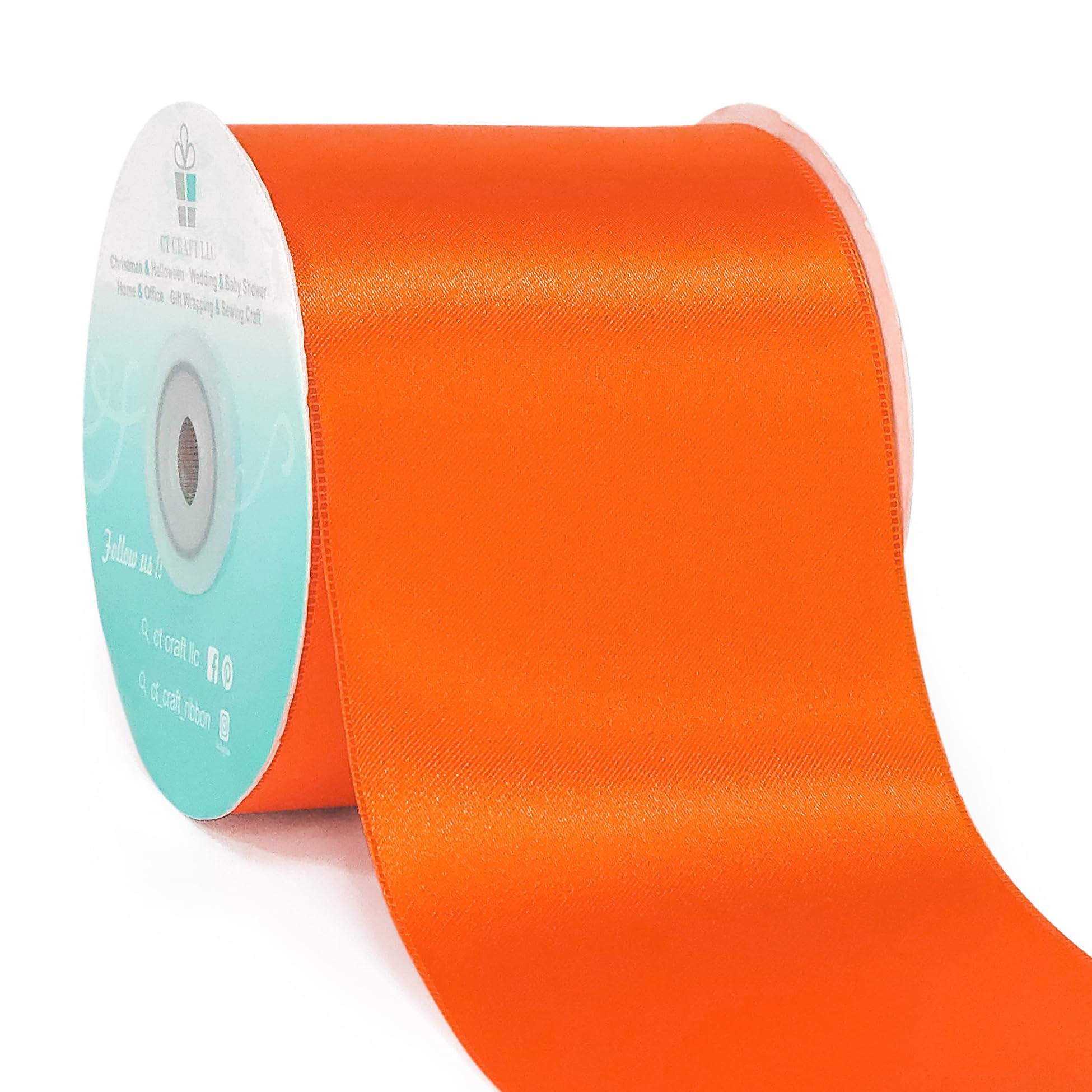 CT CRAFT LLC Double Face Satin Solid Ribbon 3 Inch x 25 Yards Orange for Christmas Home Decor Wedding Bouquet Gift Wrapping DIY Crafts Hair Bow Scrapbook Invitation Card