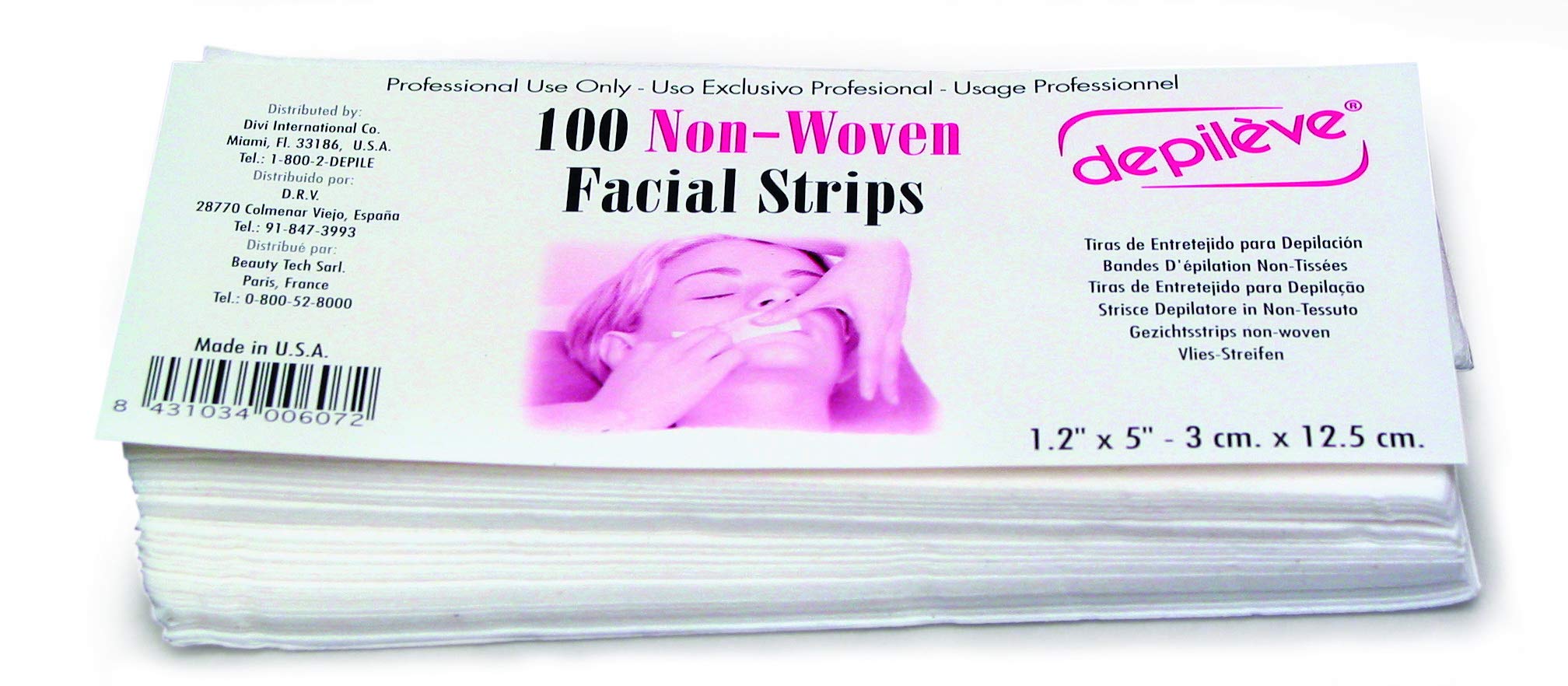 Depileve Facial Wax Strips - Hair Removal Waxing Strips for Face, Eyebrow and Lip - Nonwoven - Pack of 100