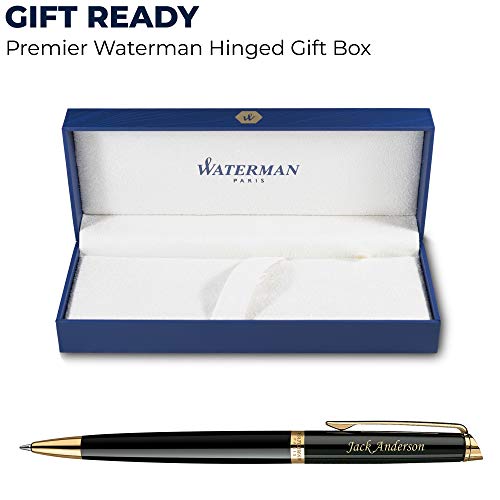 Dayspring Pens Personalized Waterman Pen | Engraved Waterman Hemisphere Lacquer Black with Gold Trim Ballpoint Pen. Luxury Gift Pen. Custom Engraved