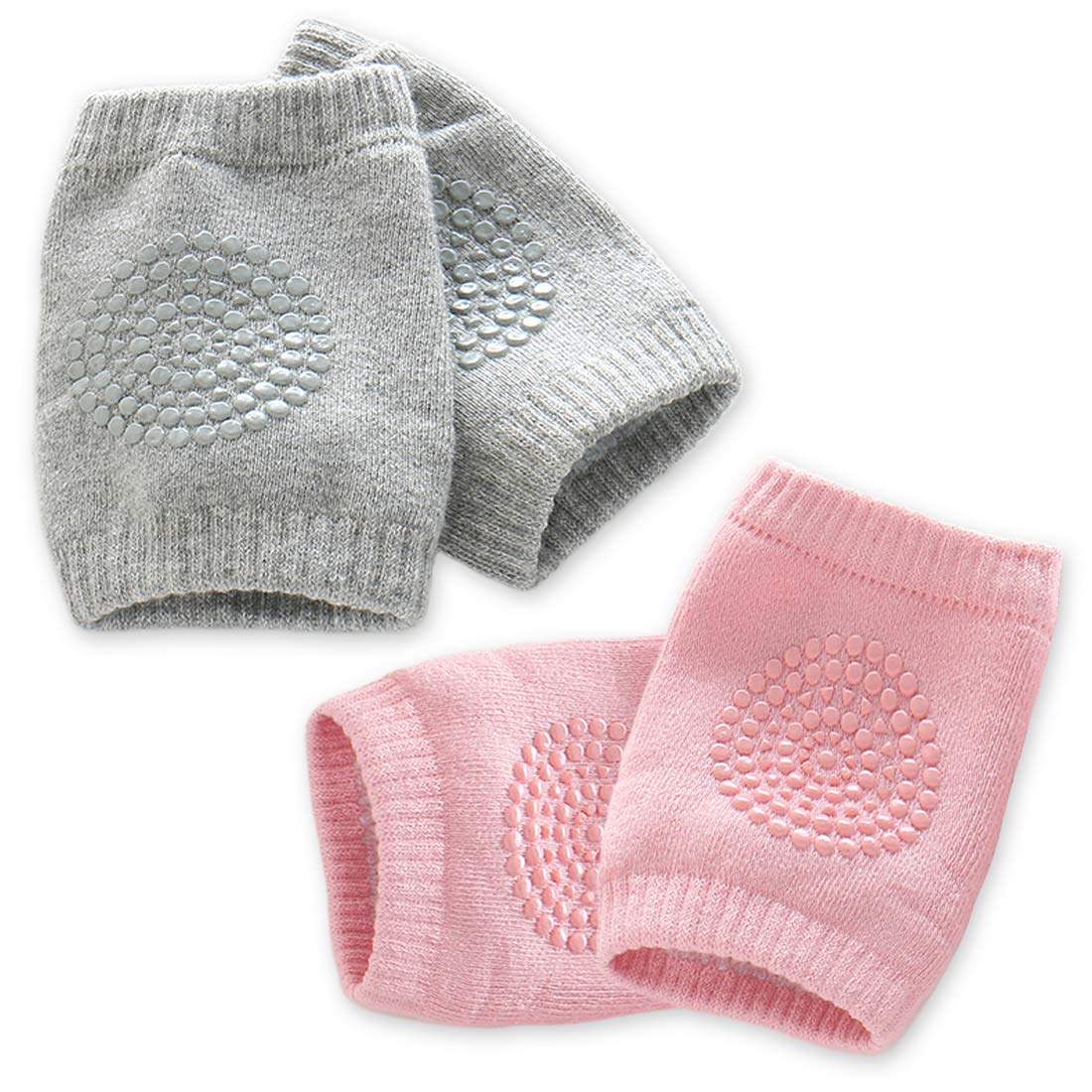 Kalevel Baby Crawling Knee Pads Anti Slip Knee Protectors Infant Crawling Elbow Knee Sleeve Cotton Knee Pads Toddler Knee Protector Pads Sleeve for Crawling Boys Girls (2 Pairs, Pink + Light Grey)