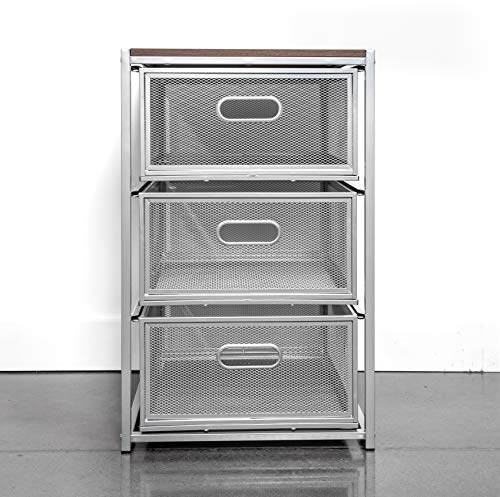 Real Home Innovations, 3-Drawer Stackable Mesh Organizer, Silver & Espresso