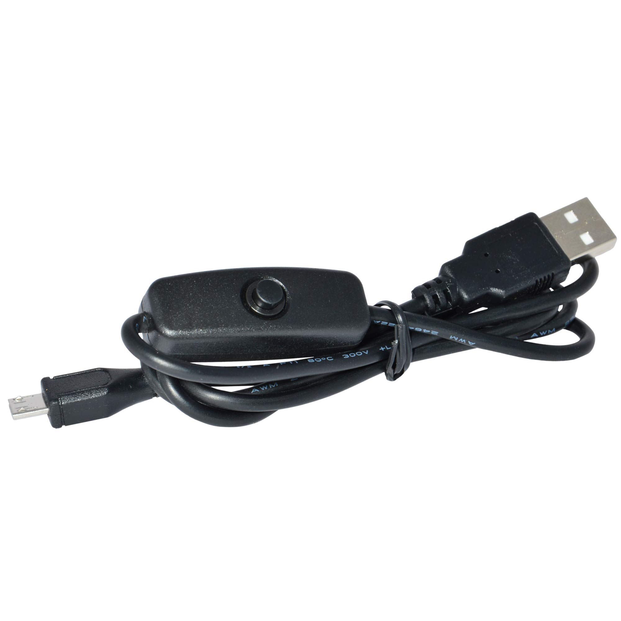JacobsParts 3A Micro USB Cable On/Off Power Button Switch Raspberry Pi & Phone Charging