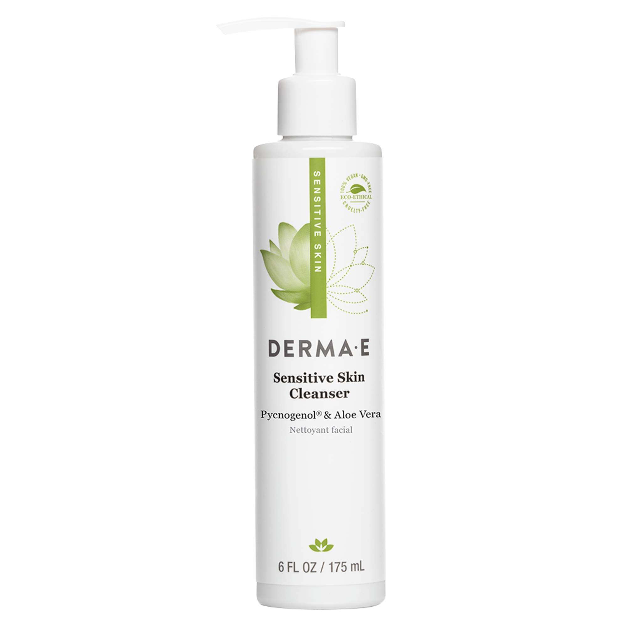 Derma E Sensitive Skin Cleanser â Gentle, Unscented Cleansing Face Wash â Soothing Facial Cleanser with Pycnogenol and Aloe Vera - Reduces Redness and Irritation, 6 fl oz