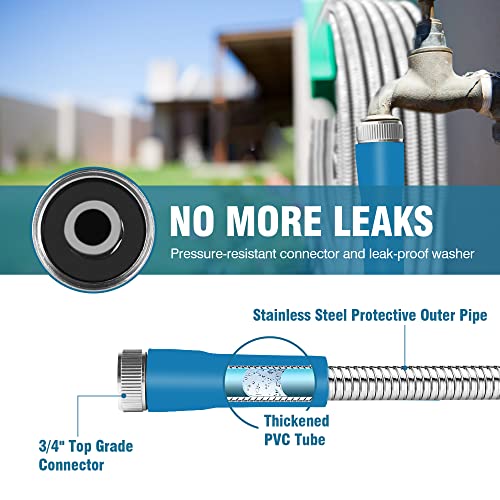 Garden Hose 50 ft Metal - Stainless Steel Water Hose Flexible Lightweight Garden Hose Collapsible and No Kink Water Pipe