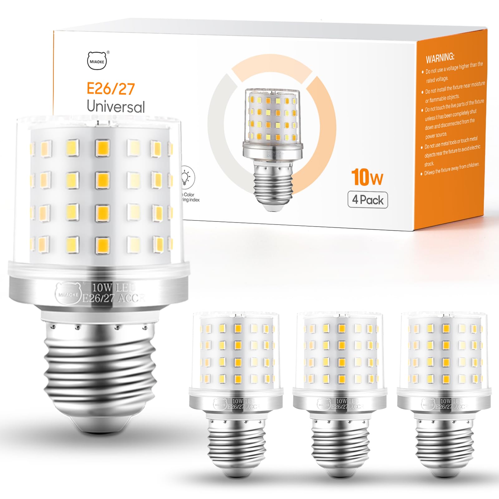 MIAOKE E26/E27 3 Way LED Bulb,10W 3 Light Mode Dimmable,900Lumen Light Bulb,Can Reduce Energy Consumption by 90%,Spiral Light Bulbs are Suitable for Bathroom,Ceiling Fan and Outdoor(4 Pack)