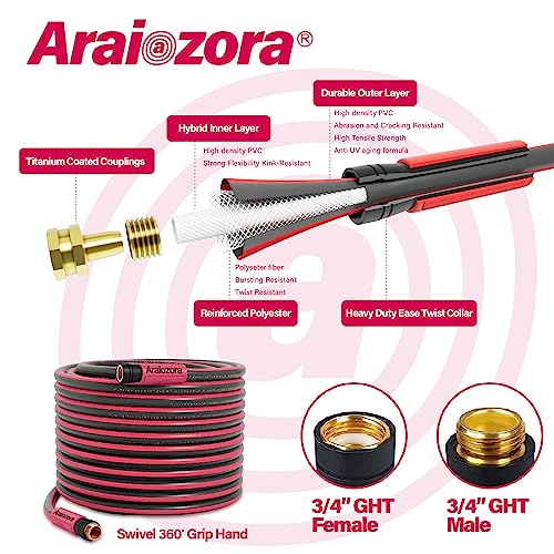 Garden Hose 50 FT,Heavy Duty Kink-resistant Hybrid 5/8 Inch Flexible Rubber Water Hose Kit With Solid Brass Twist Hose Nozzle & Hose Holder,All-weather,Lightweight,Burst 600PSI