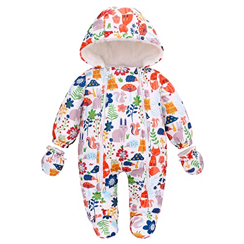 famuka Warm Baby Winter Clothes Hooded Snowsuit Outerwear Onesie with Gloves (Fox, 6-9 Months)
