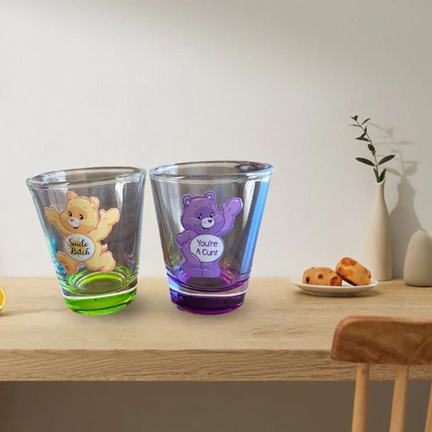 SIHPTO Swear Bears Shot Glasses 6-Pack Mini Glass Set,1.5 Ounces Swear Bears One Mouth Cup,Cocktail, Whiskey Six Colors Shot Glasses Set