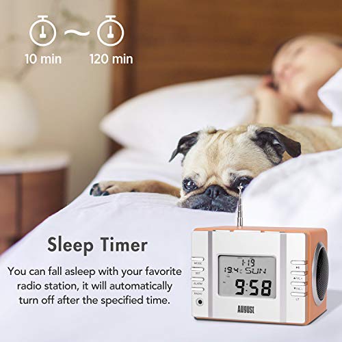 August MB300 Mini Wooden MP3 Stereo System and FM Clock Radio, with Card Reader, USB Port & AUX Jack (3.5mm Audio In), 2 x 3W Powerful Hi-Fi Speakers and Built-in Rechargeable Battery
