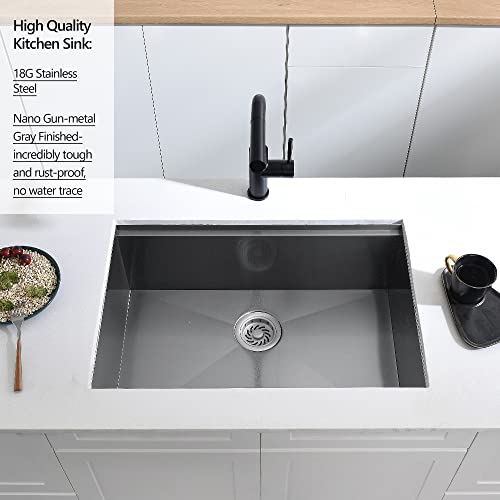 32 Gray Undermount Workstation Kitchen Sink, Dorzom 32βx19β Metallic Matte Gray Stainless Steel Undermount 18 Gauge 10 Inch Deep Single Bowl Workstation Ledge Kitchen Sink with Accessories