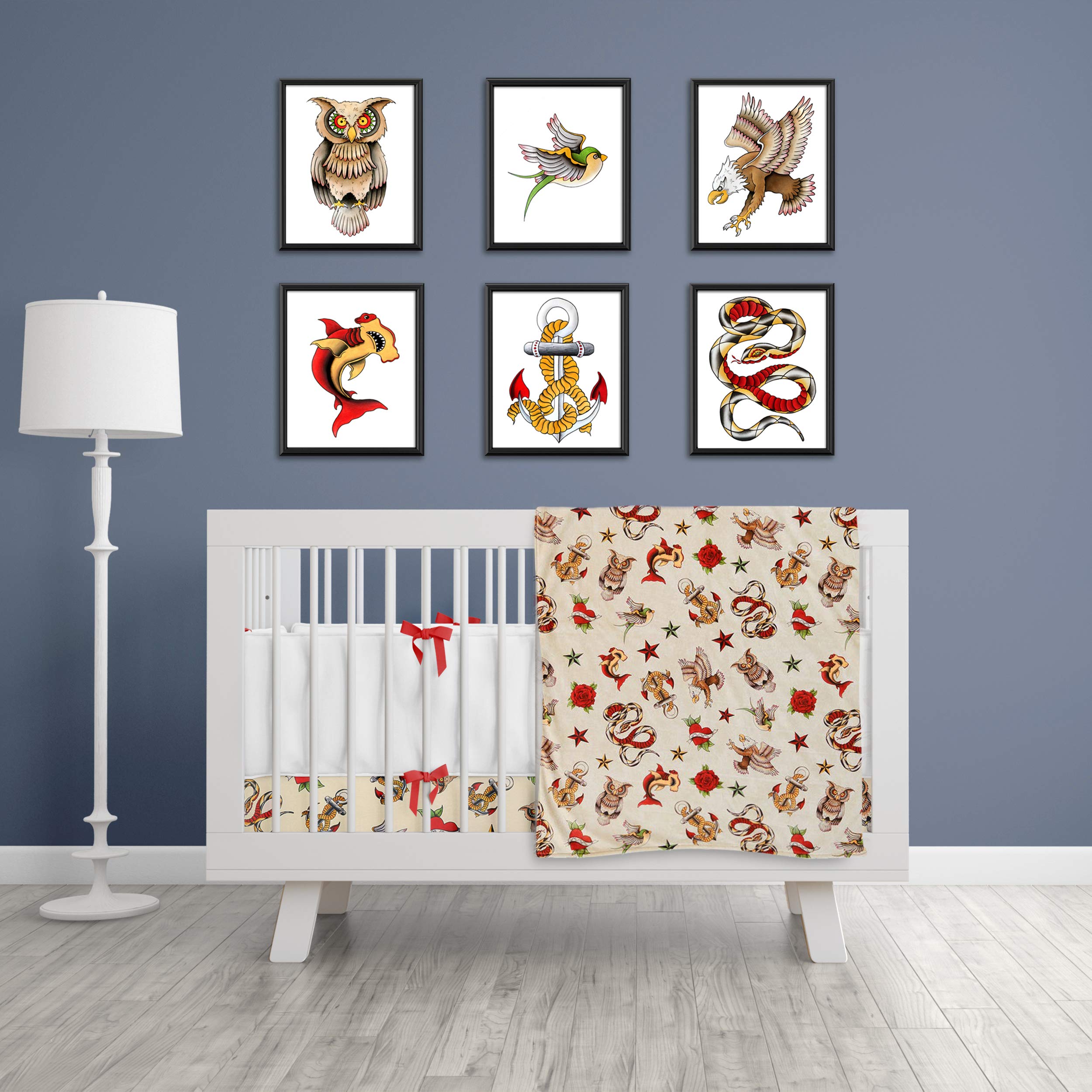 Tattoo Design Jersey Knit Cotton Crib Sheet | Sailor Jerry Inspired Tattoo Design | Breathable and Extra Soft