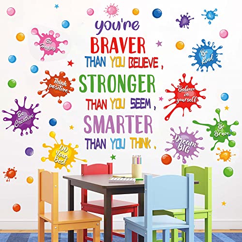 Colorful Inspirational Quotes Wall Decals Classroom Wall Decals Paint Splatter Decals Daycare Wall Decals Vinyl Motivational Positive Saying Wall Stickers for Kids Room Decor Playroom School Nursery