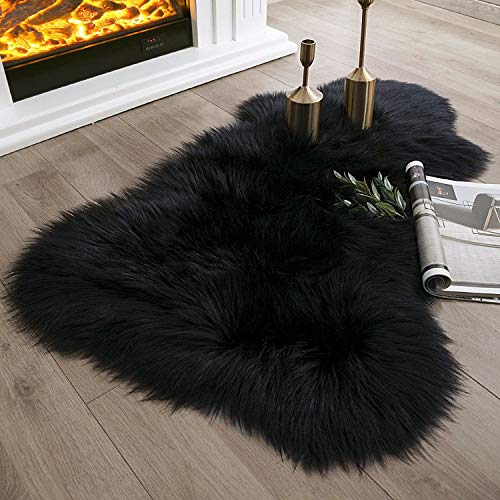 Ashler Faux Fur Rug, Fluffy Shaggy Area Rug Ultra Soft 2 x 3 Feet Sheepskin Fur Rug, Black Fuzzy Rug Machine Washable Shag Rug, Nursery Decor Throw Rugs for Bedroom, Kids Room, Living Room