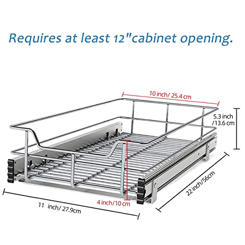 STORKING 2 Tier Wire Basket Pull Out Shelf Drawer Storage Organizer for Kitchen Base Cabinets Chrome-Plating (11x 22 x 5.3Inch, 1 Tier)