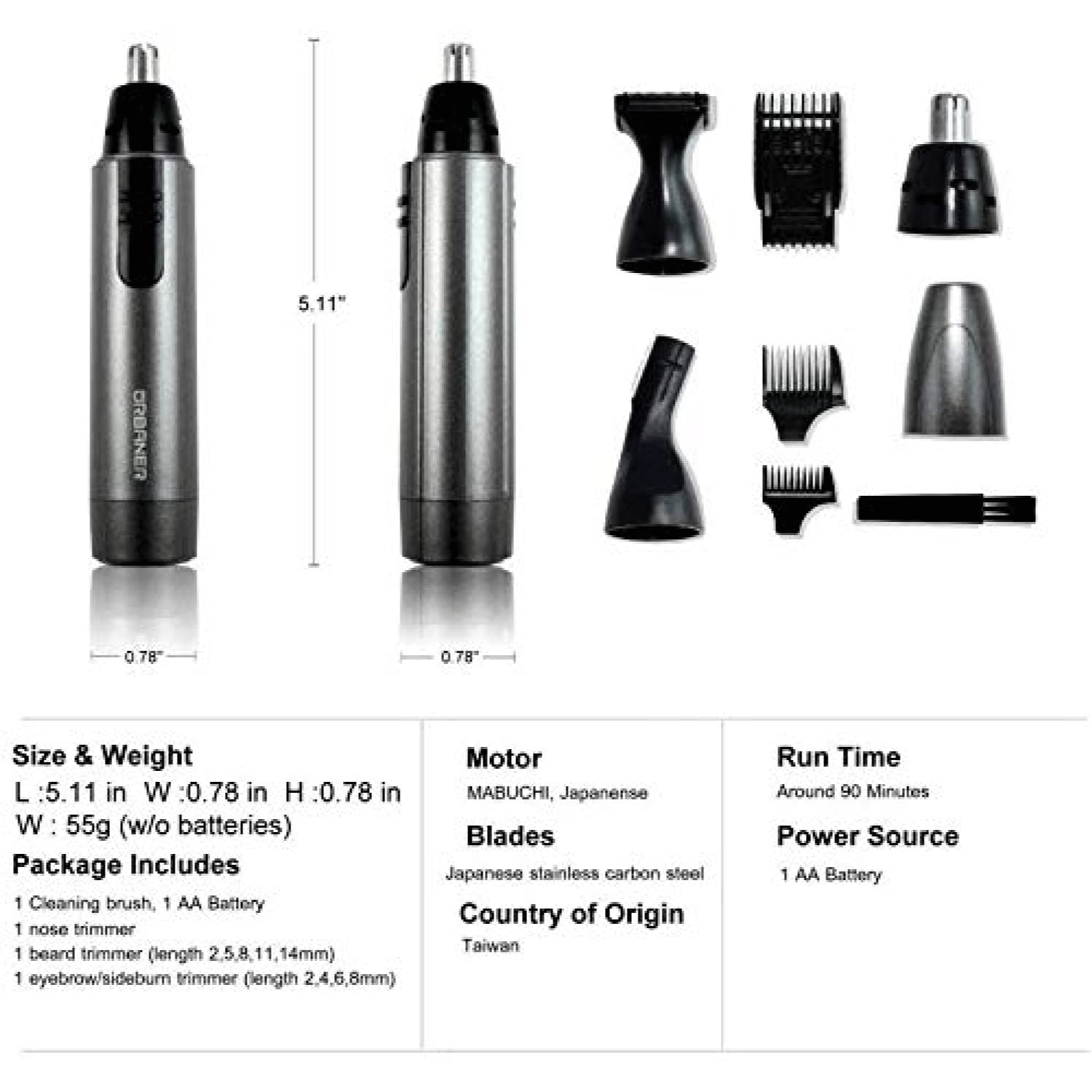 URBANER Beard Trimmer for Men, Waterproof Grooming Kit, Portable Nose and Ear Hair Clippers, 6 Pieces Set, Battery Included, Mustache Trimmer Gift for Men, MB-980