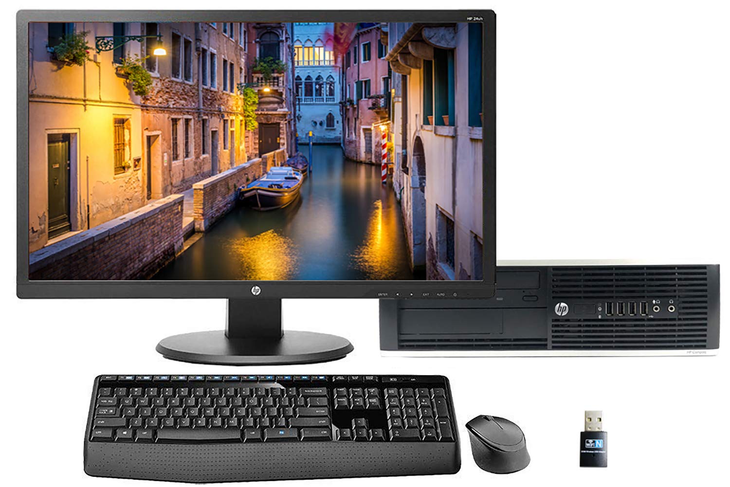 HP EliteDesk 6300 SFF, Intel i5, 8GB, 256GB SSD, Win 10, 24" Monitor, Wireless Keyboard WiFi (Renewed)