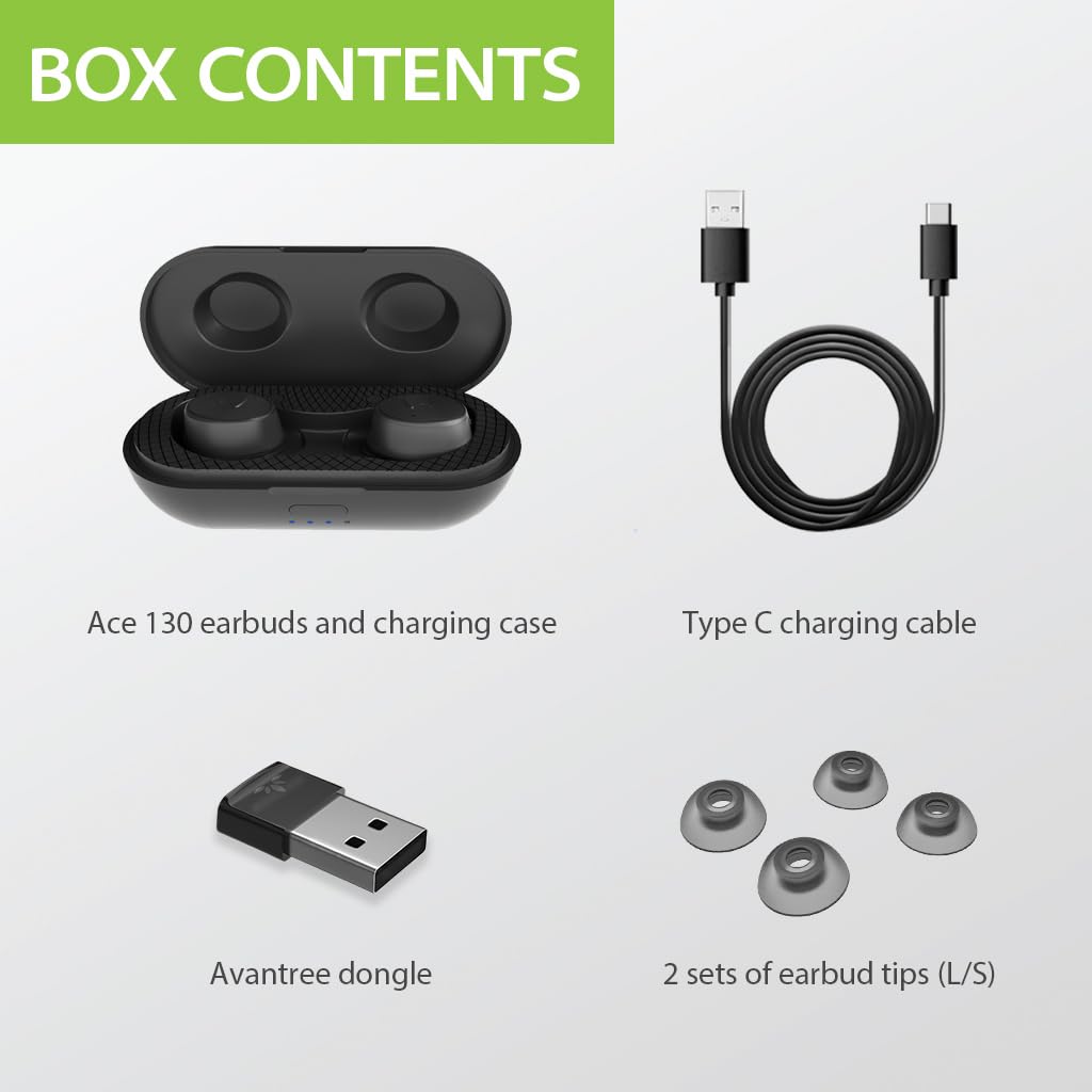Avantree Ace M10 - Wireless Earbuds for PC Laptop Computer with USB Adapter, Bluetooth 5.2, Noise Cancelling Mic for Clear Calls, Connecting with Phones for Music, aptX Adaptive, 36Hrs
