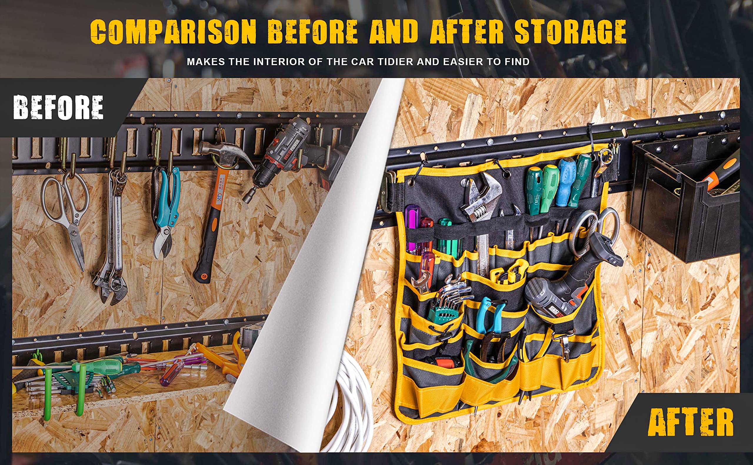 AHRYLXY 2 Pack E-Track Hanging Tool Organizer, E Track Wall Hanging Pocket Tool Holder, E-Track Accessories for Enclosed Trailer, Garage Warehouse and Workshop, Wall Mount Multi Pockets Tool Organizer