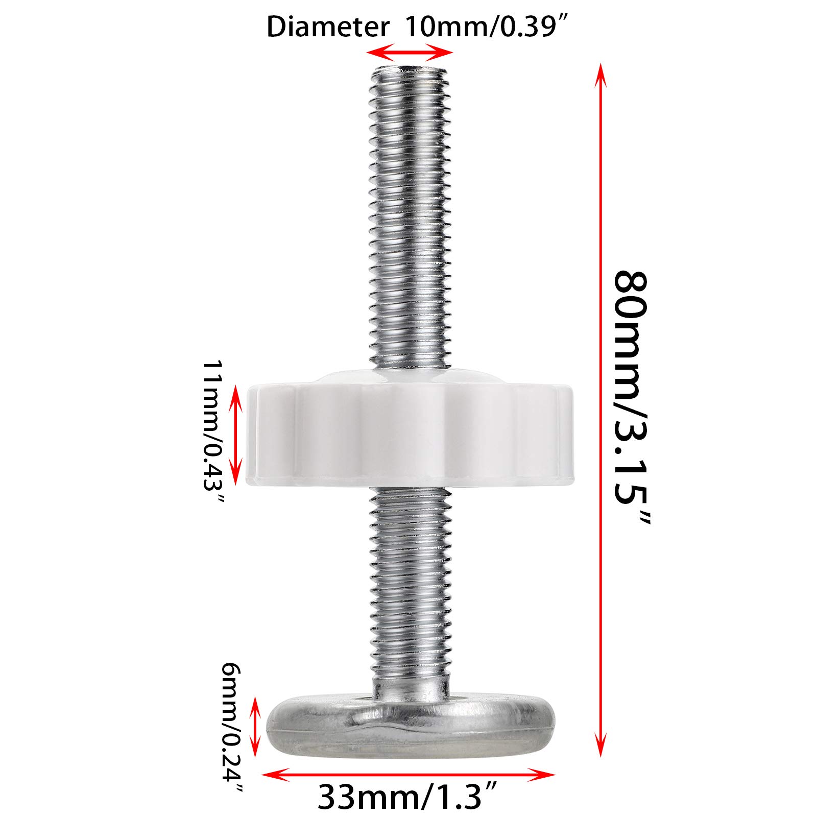 OwnMy M10(10mm/0.39") Gate Adapter 4PCS Gate Threaded Spindle Rod Accessory Pressure Gate Replacement Parts Screw Mounted Bolts Kit for Pets Gates Stair Railing Gates, White