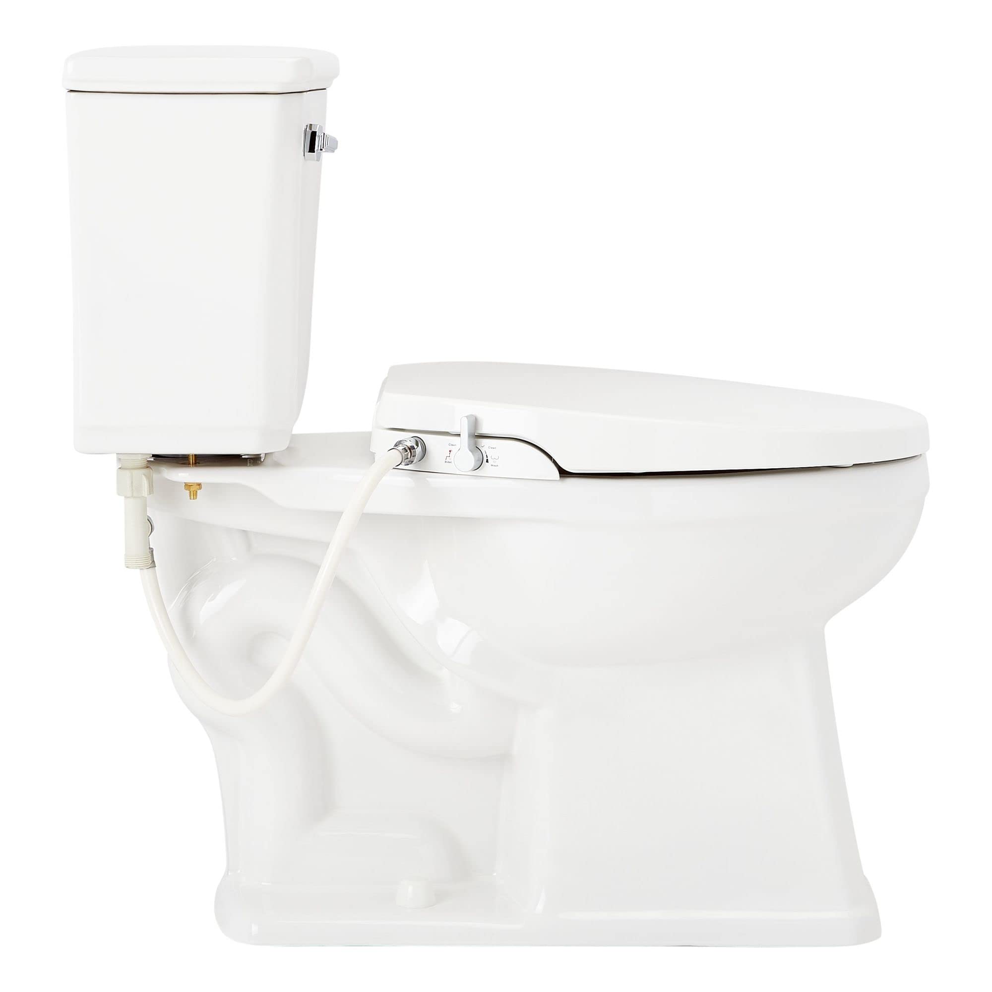 Signature Hardware 482473 Benbrook 1.28 GPF Two Piece Elongated Toilet - ADA Compliant, Bidet Seat Included - White/Chrome Lever