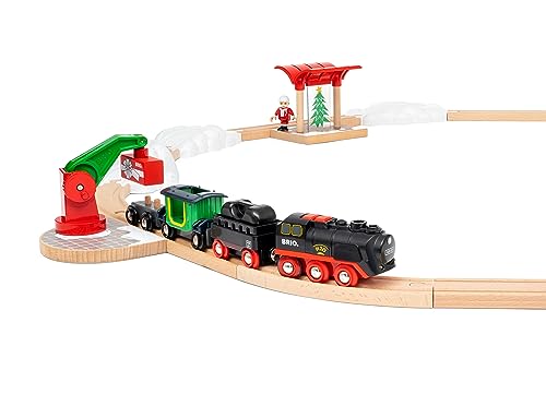 BRIO World – 36014 Christmas Steaming Train Set | 27-Piece Kid-Friendly Set | Age 3+ Compatible | FSC-Certified Beech Wood | Complements All BRIO Railway Sets & Accessories | Multicolor