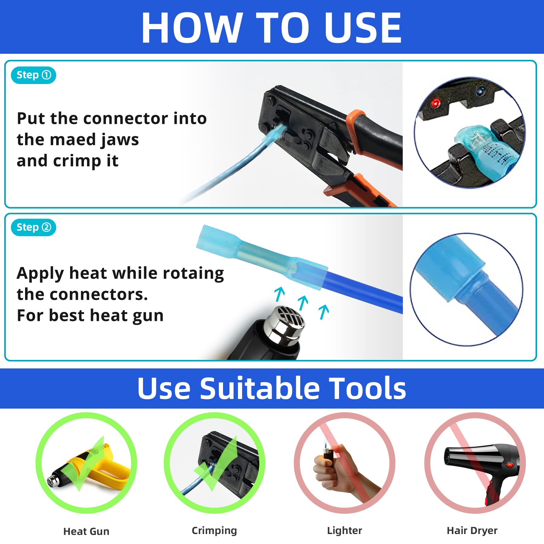 480PCS Heat Shrink Wire Connectors Terminal Seal Electrical Connectors Butt Waterproof and Insulated Wire Terminals kit Ring Fork Spade Connectors for Marine Automotive Truck Wire Joint