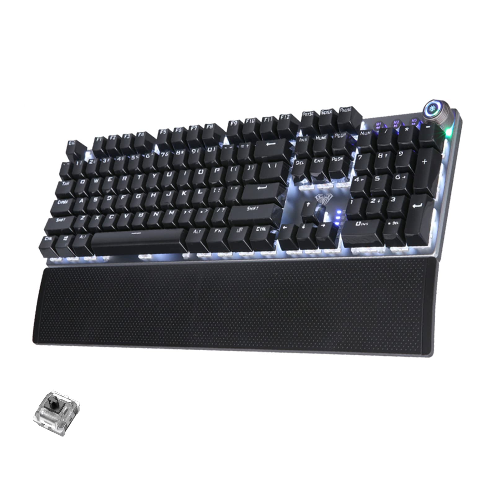 AULA F2088 Mechanical Gaming Keyboard, with Ergonomic Wrist Rest, Multimedia Control Knob, 22 Backlight Modes, Full Size USB Wired Computer Keyboards for Mac Laptop, Desktop (Black Switch)