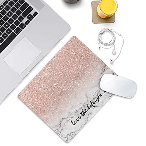 Galdas Gaming Mouse Pad Pink Marble Design Mousepad Non Slip Rubber Mouse Mat Rectangle Quote Inspirational Mouse Pads for Computers Laptop - Love The Life You Live