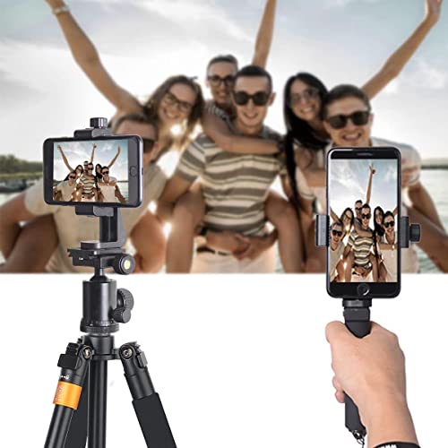 Ergonomic Anti-Falling Cell Phone Vlogging Hand Grip Stabilizer Smartphone Holder Rig Mount Video Kit w/Safety Strap Portable Selfie Stick for iPhone Samsung (Landscape+Portrait)-Mic/Light Adapter