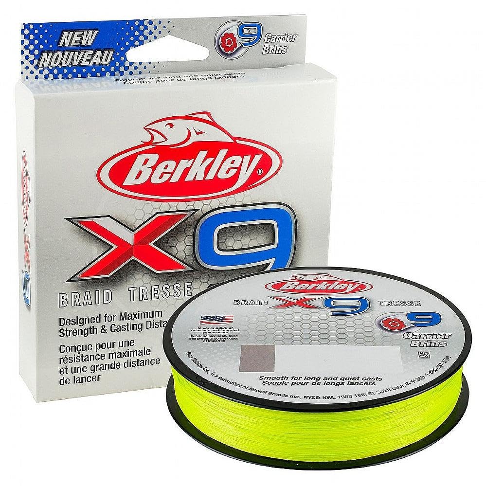 Berkley x9 Braid Superline, Low-Vis Green, 50lb test | 69 lbC | 31.5kg, 2188yd | 2000m Fishing Line, Suitable for Freshwater and Saltwater Environments