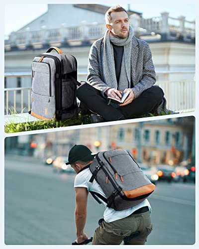 BAGSMART Travel Laptop Backpack, 40L Expandable Airline Approved Carry On Backpack with Packing Cubes, Water Resistant Weekender Backpack Fits 17 Inch laptop, Luggage Daypack with Shoe Bag,Grey