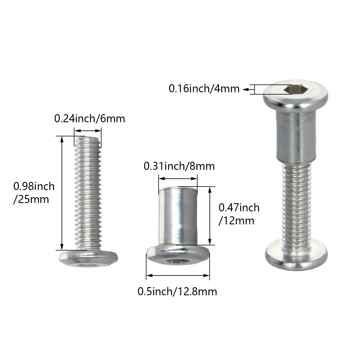 MroMax M6 Binding Screws, M6 x 25mm Stainless Steel Binding Screws and Rivet Socket Cap Connecting for Binding Baby Bed Furniture, DIY Leather, Scrapbook and Photo Albums 5Pcs