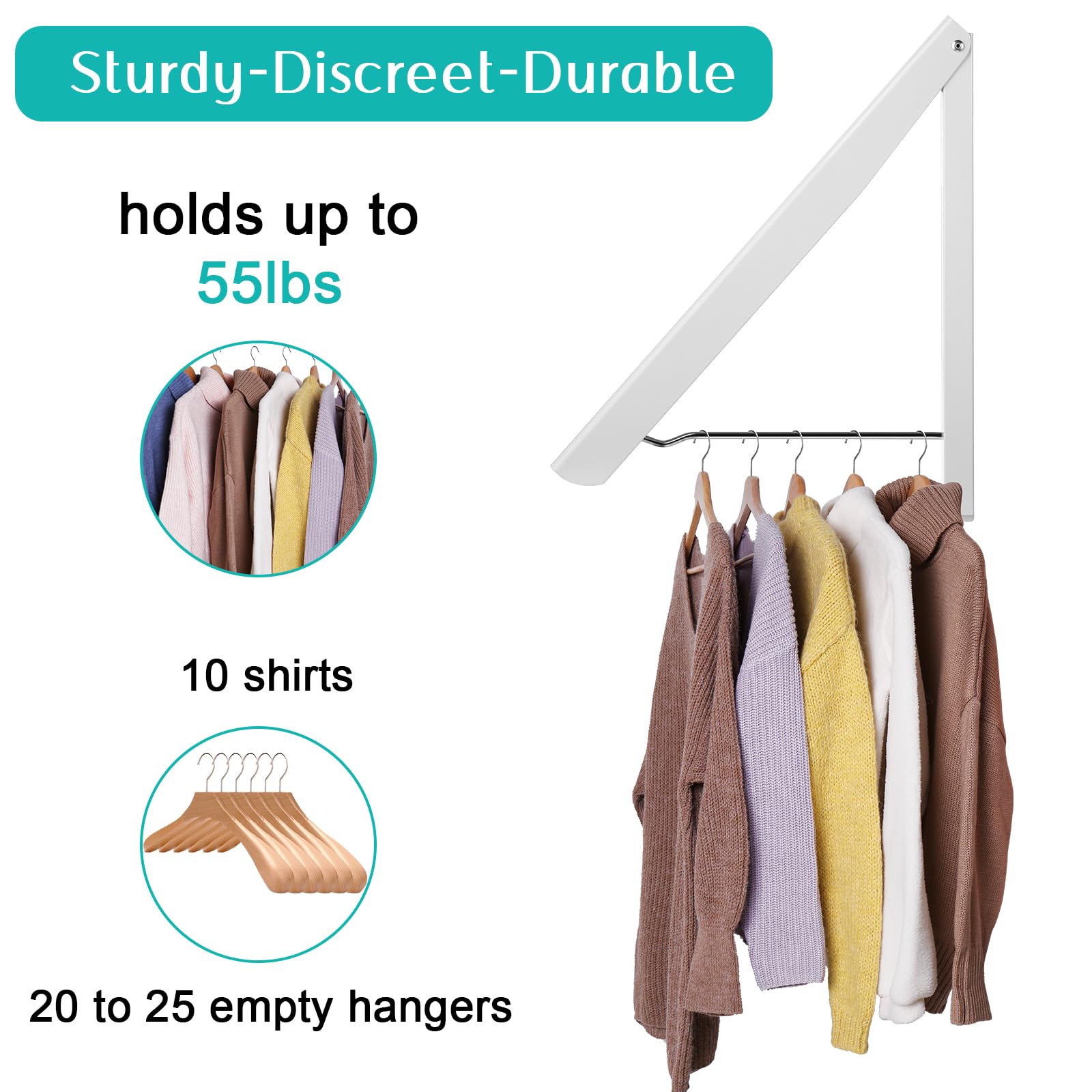 Layhit 4 Pcs Folding Clothes Drying Rack Wall Mounted Retractable Clothes Rack Aluminum Foldable Wall Hangers for Clothes Space Saving Laundry Closet Organization White Clothing Dryer Rack for Storage
