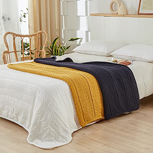 Longhui bedding Acrylic Cable Knit Sherpa Throw Blanket β Thick, Soft, Big, Cozy Ivory White Knitted Fleece Blankets for Couch, Sofa, Bed β Large 50 x 63 Inches Ivory White Coverlet All Season