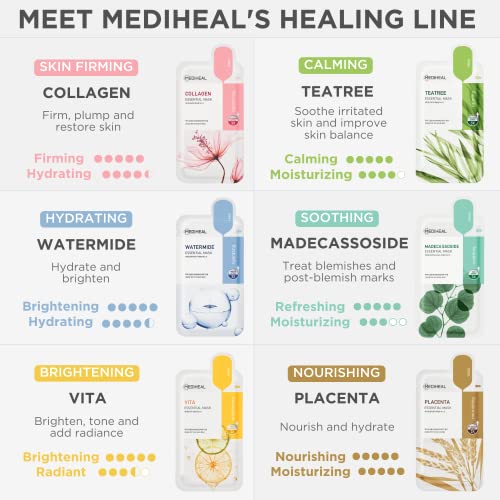 Mediheal Sheet Mask Essential Heroes 20 Variety Pack Korean Skincare Routine, Hydrating Facial Sheet Mask Combo, Daily K-Beauty Skin Therapy